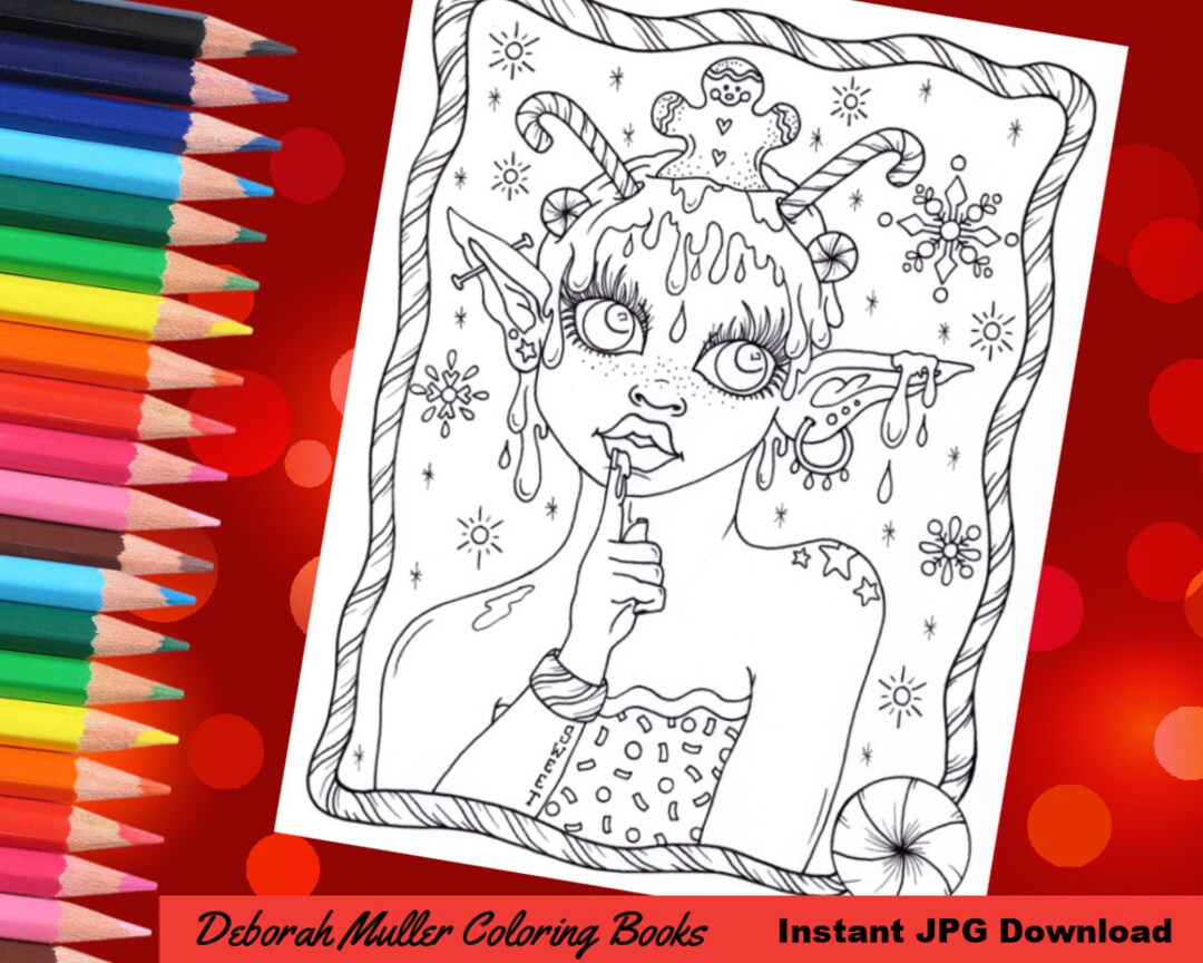 Candy Elf Coloring Page. Instant Download, Print and Color. Christmas ...