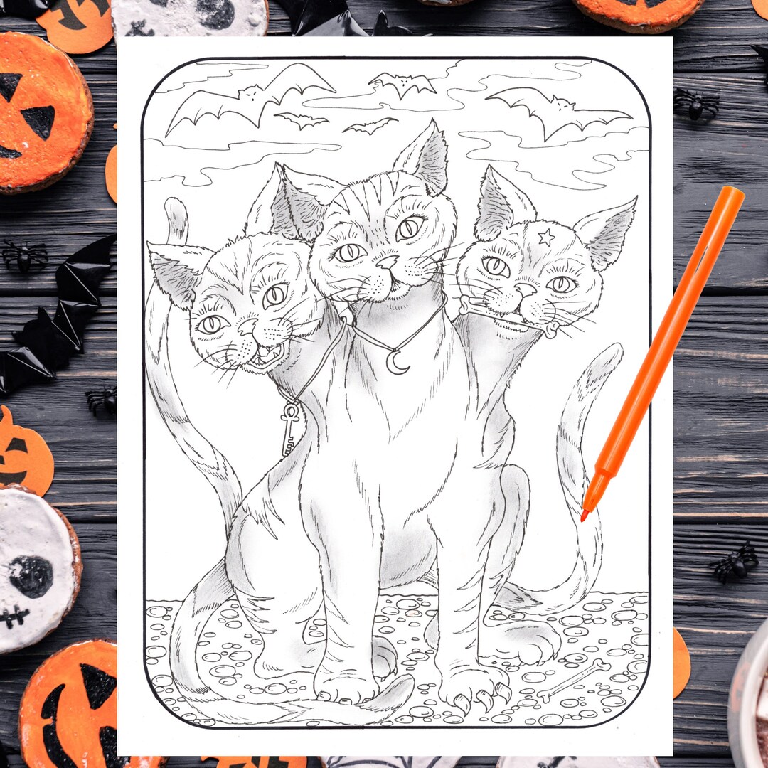 3 Headed Cat is Going to Make You Smile! Whimsical Halloween Art, Cats ...