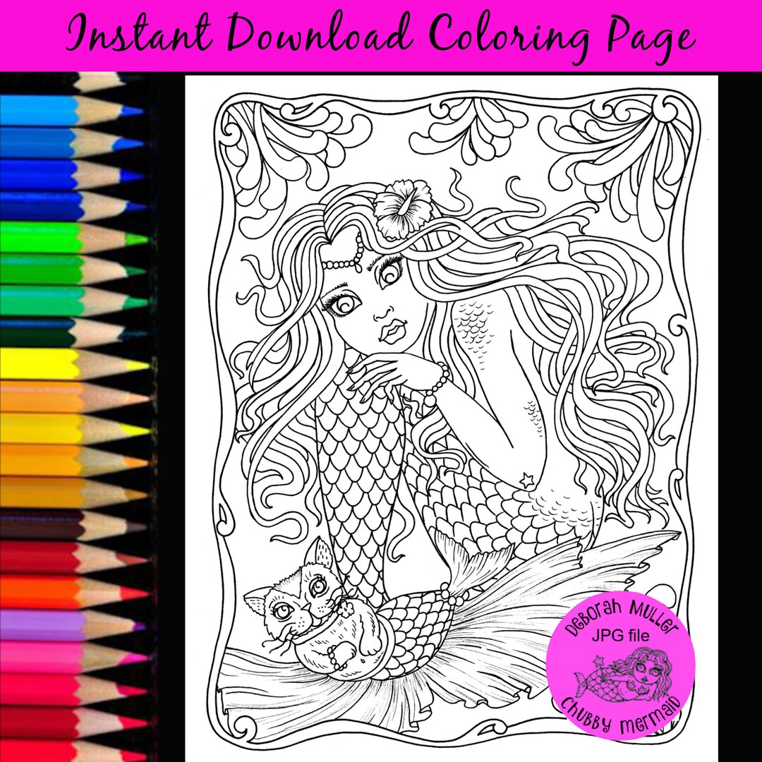 Mermaid and Merkitty Coloring Page. Digital Download. Mermay Mermaids ...