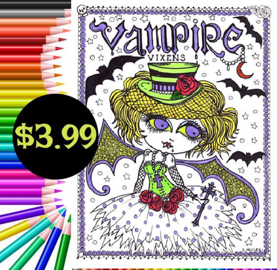 Vampire Vixens Digital Coloring Book, Hallween, Creepy Cute Girls ...
