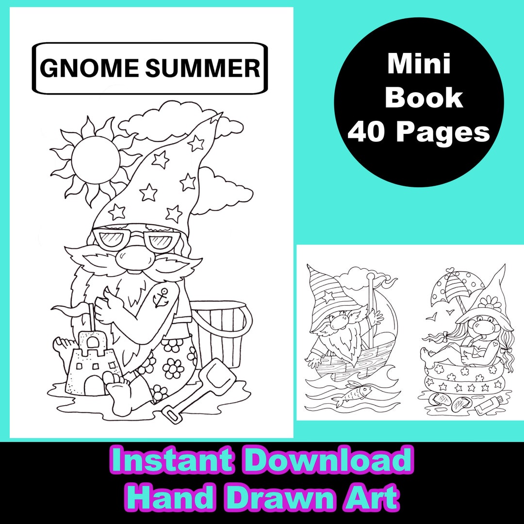 GNOME SUMMER Pdf Coloring Book. Beautiful, All Original Art Drawn by ...