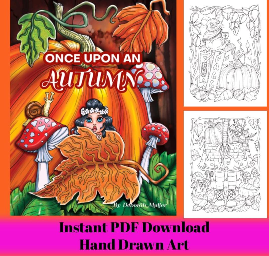 Once Upon an Autumn Pdf Coloring Book. Beautiful Fall Fantasy Art. Hand ...