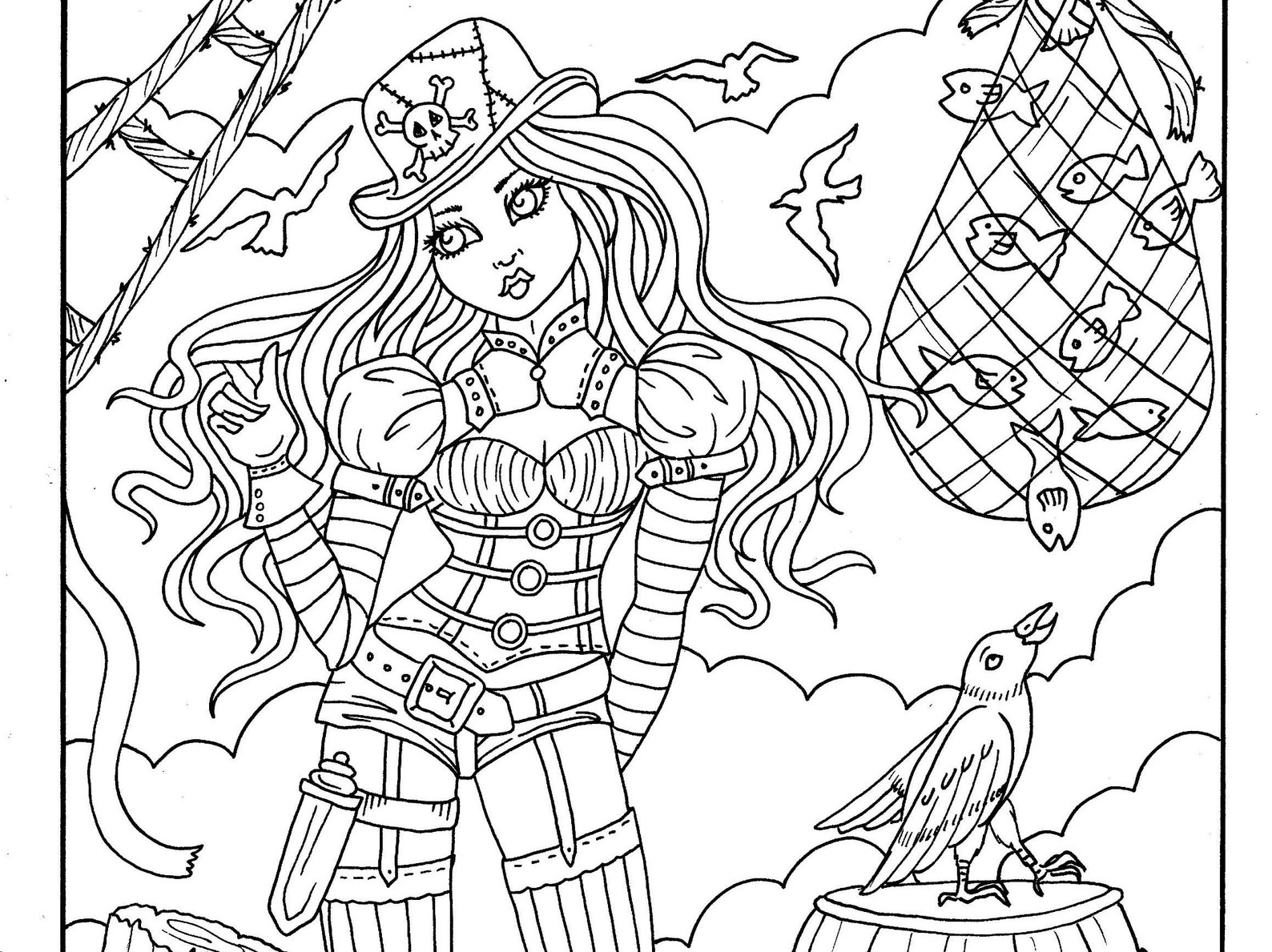 Steampunk Pirate Girls Coloring Fun Instant Download Print | Etsy
