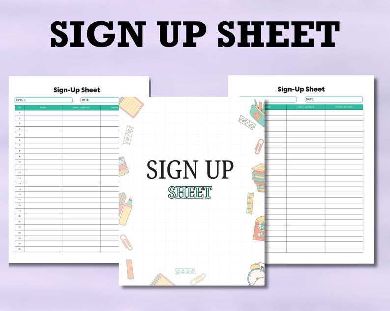Simple Sign up Sheet Printable, Editable Event Registration Form ...