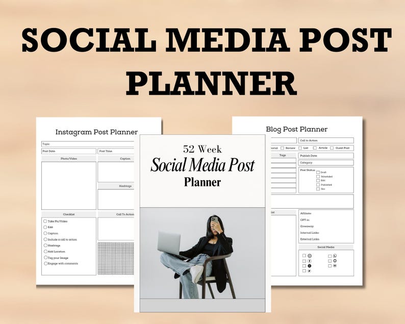Social Media Post Planner, Printable Content Calendar PDF, Marketing ...