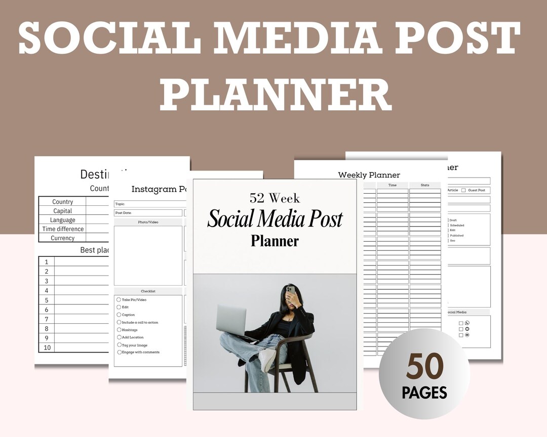 Social Media Post Planner, Printable Content Calendar PDF, Marketing ...