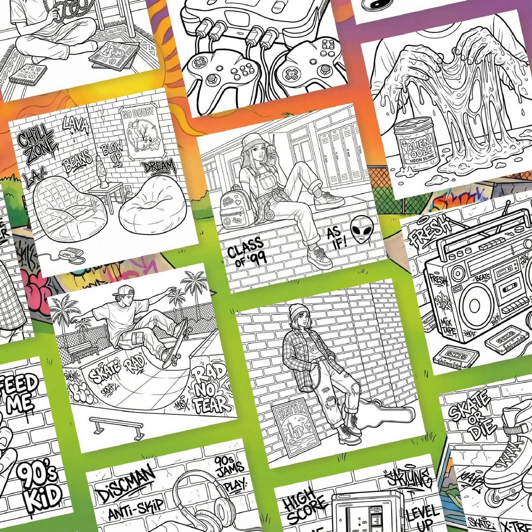 The 90s Vibe Adult Coloring Book | Retro 90s Coloring Pages | Nostalgic ...