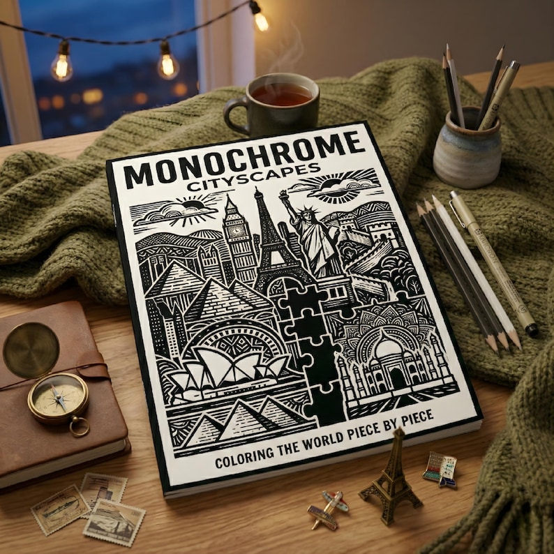 Monochrome Cityscapes Coloring Book | Architecture & Landmark Coloring ...