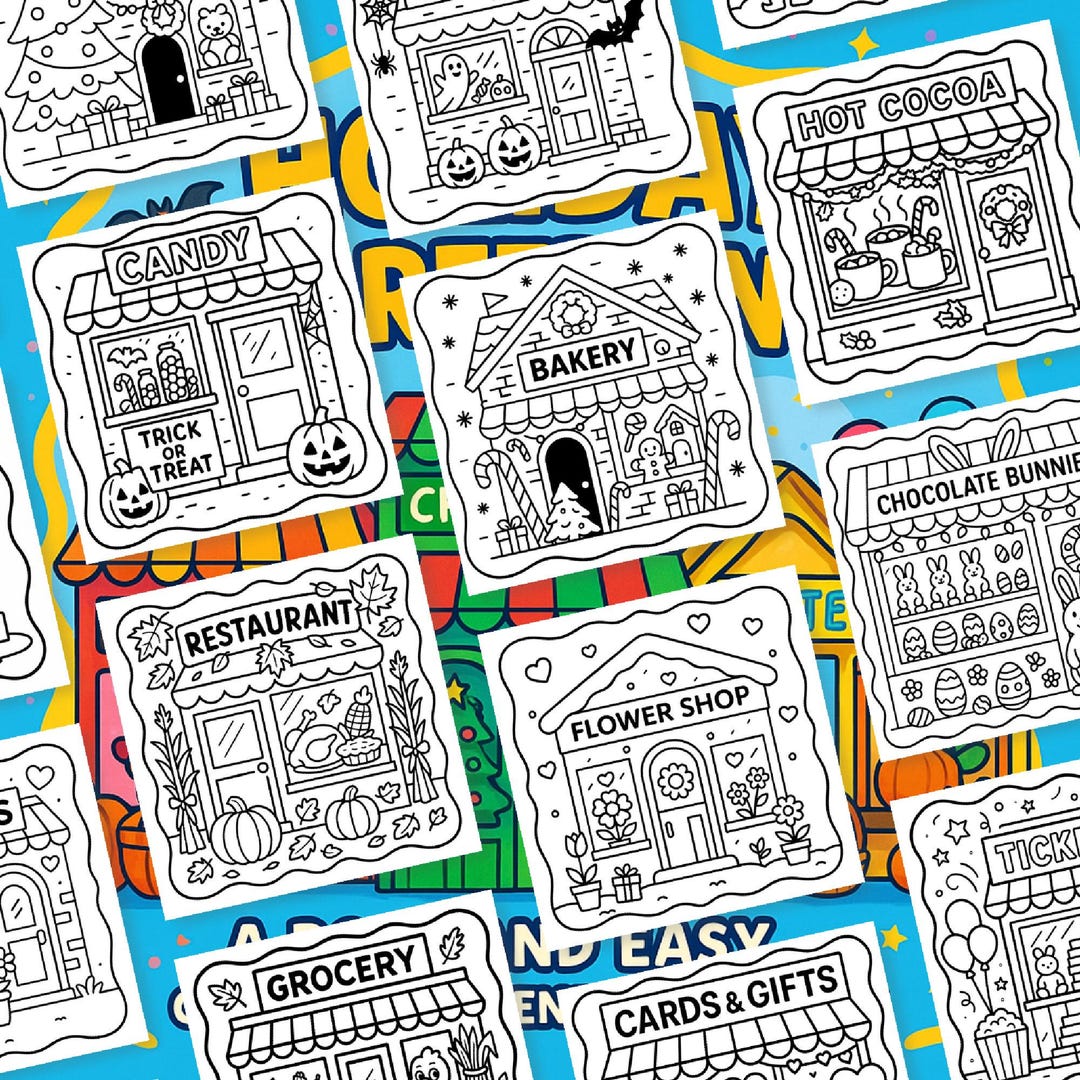 Printable Holiday Storefronts Coloring Book for Kids | Bold & Easy ...