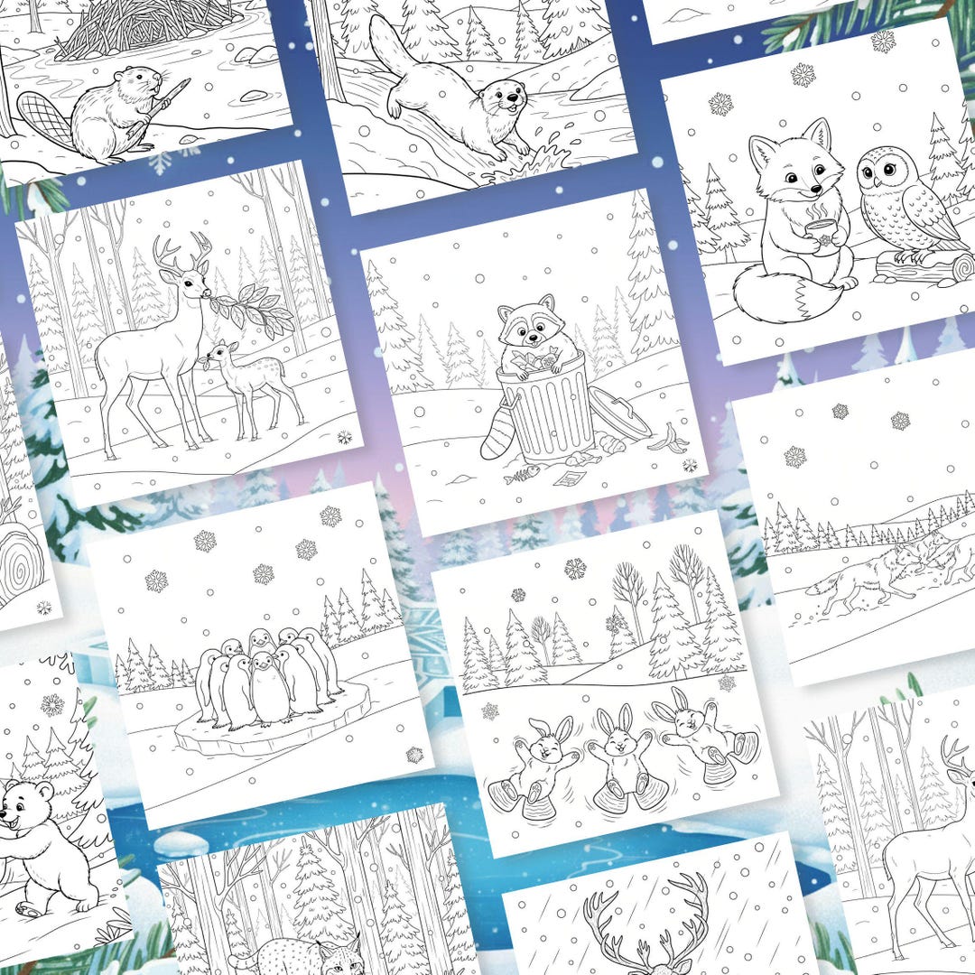 Winter Animals Printable Coloring Book | Cute Arctic Critters & Snowy ...