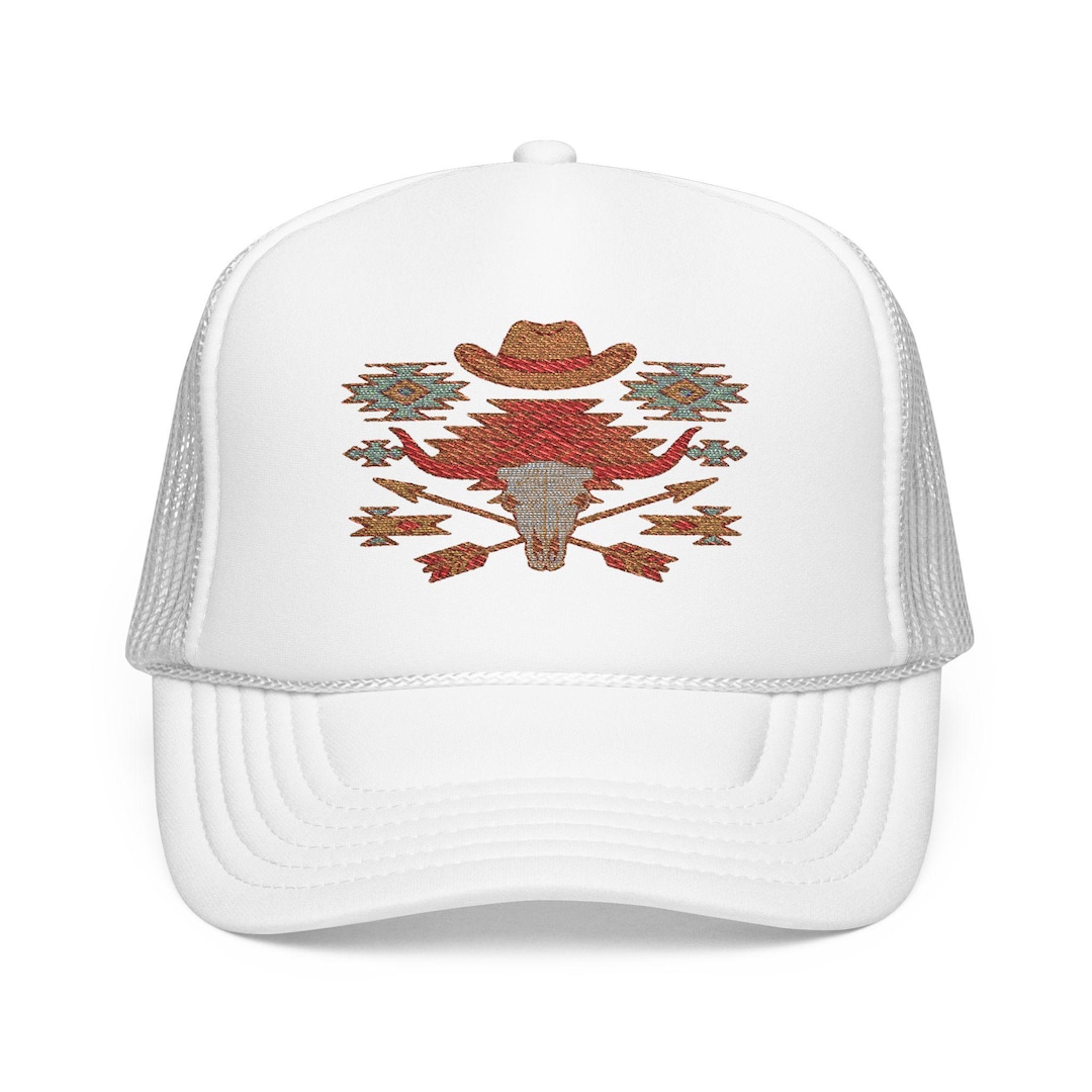 Trucker Hat, Western Native American Design Embroidered Cap, Southwest ...