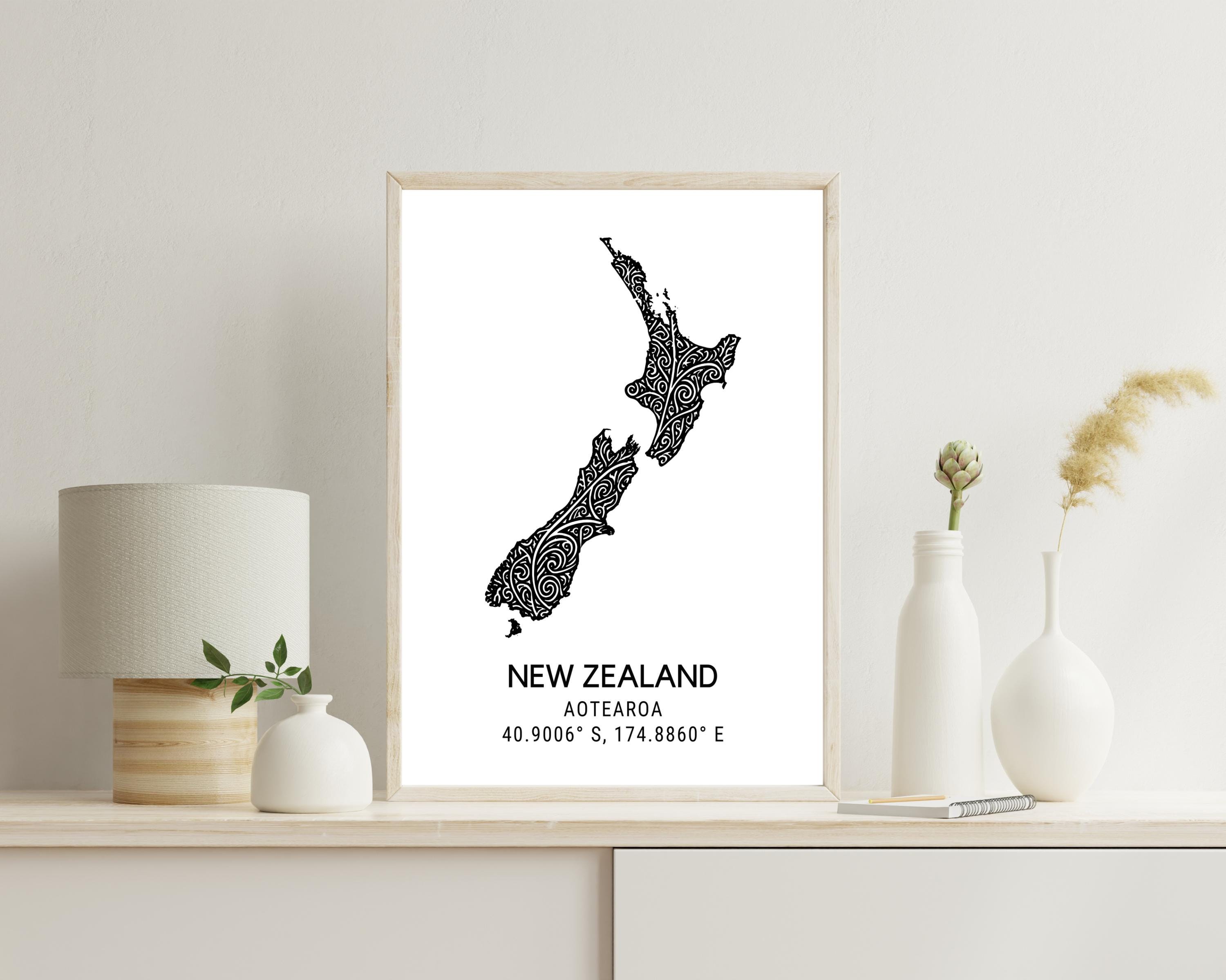 Maori Koru New Zealand Map Art Set: Aotearoa Black & White Prints ...