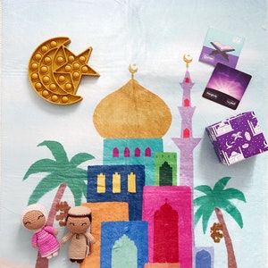 Children’s Padded Velvet Prayer Mat | Multicolour Colour Block Mosque ...