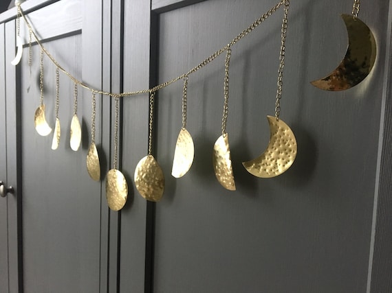 Gold Moon Phase Garland Hammered Metal Lunar Chakra Nature - Etsy