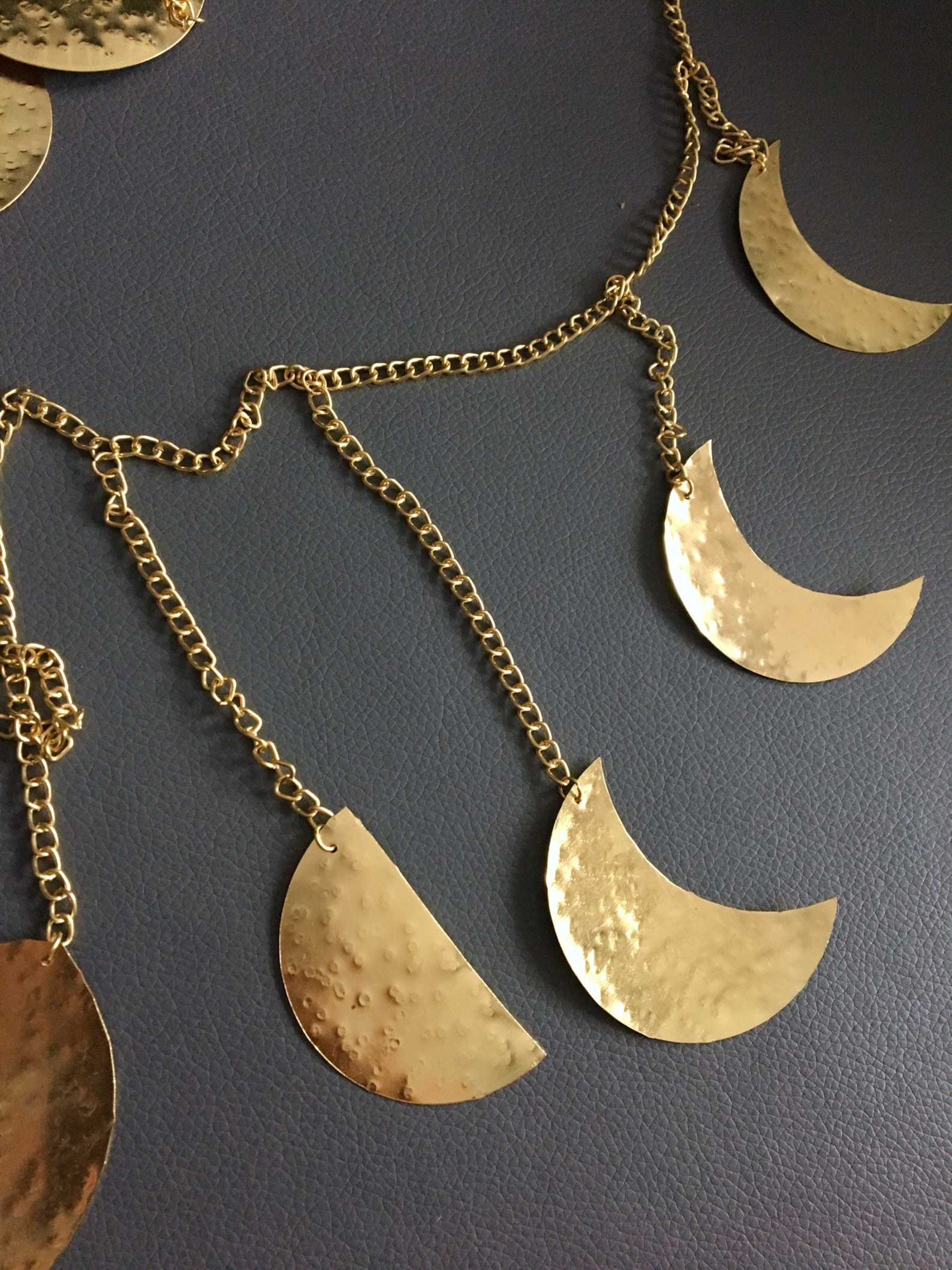 Gold Moon Phase Garland Hammered Metal Lunar Chakra Nature - Etsy