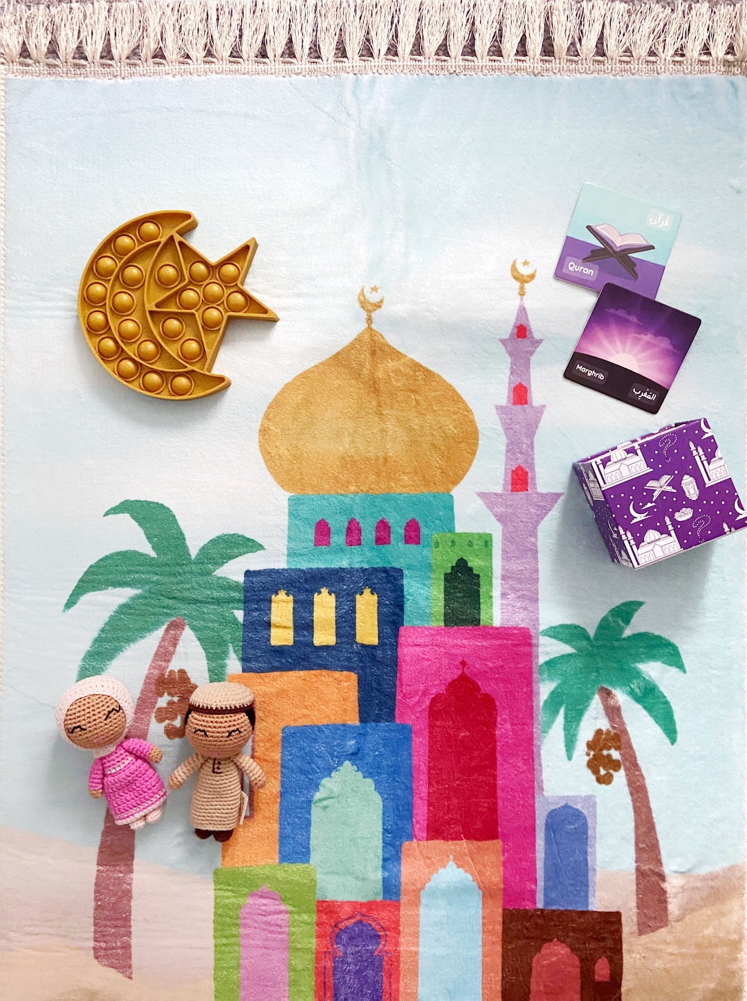 Children’s Padded Velvet Prayer Mat | Multicolour Colour Block Mosque ...