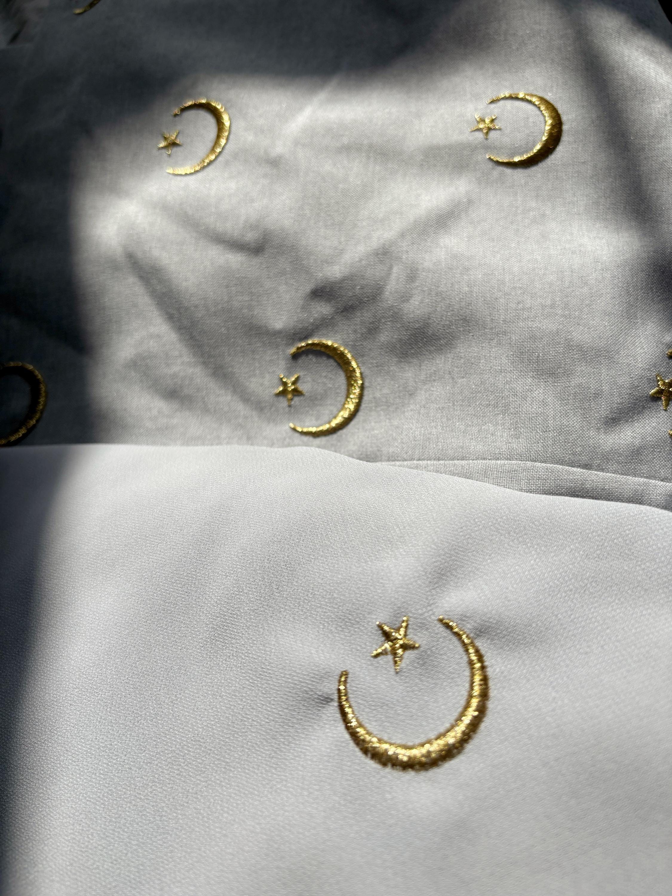 Gold Moon Star Butterfly Abaya & Hijab Set Celestial Kimono Embroidered ...