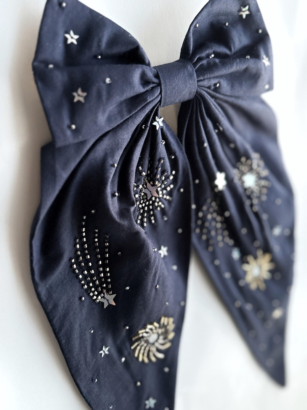 Intricate Embroidered Beaded Luxury Hair Bow Accessory Women Girls ...