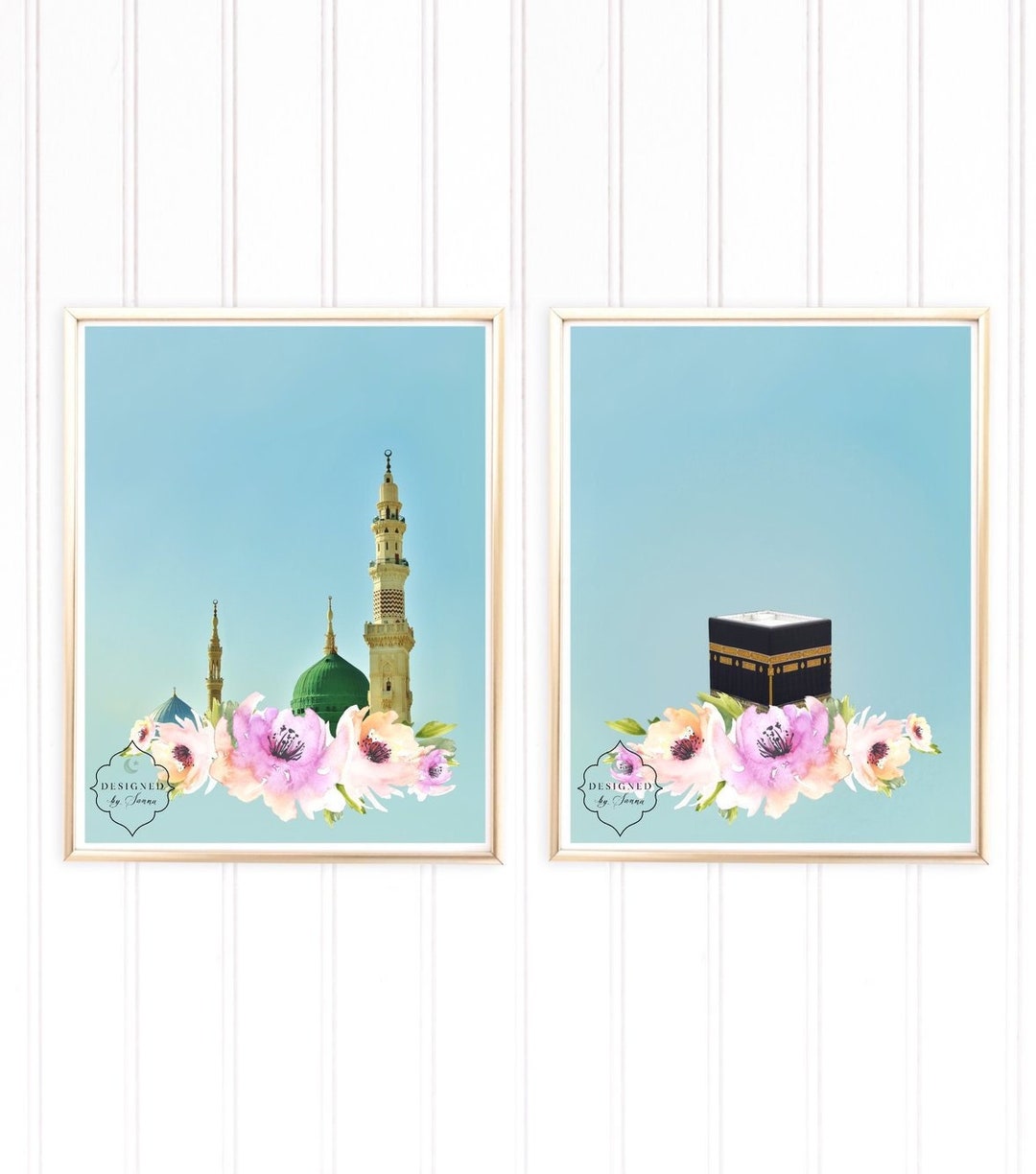 Mecca Madinah Art Print Poster Set of 2 Decorative Wooden Geometric ...