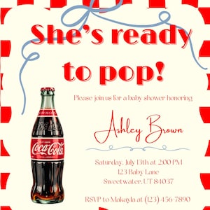 Editable “she’s Ready to Pop” Baby Shower Invitation – Retro Coca-cola ...
