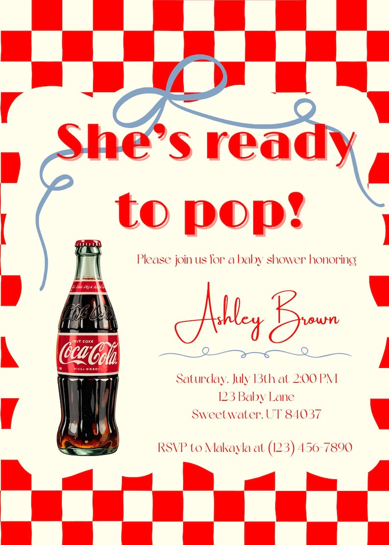 Editable “she’s Ready to Pop” Baby Shower Invitation – Retro Coca-cola ...