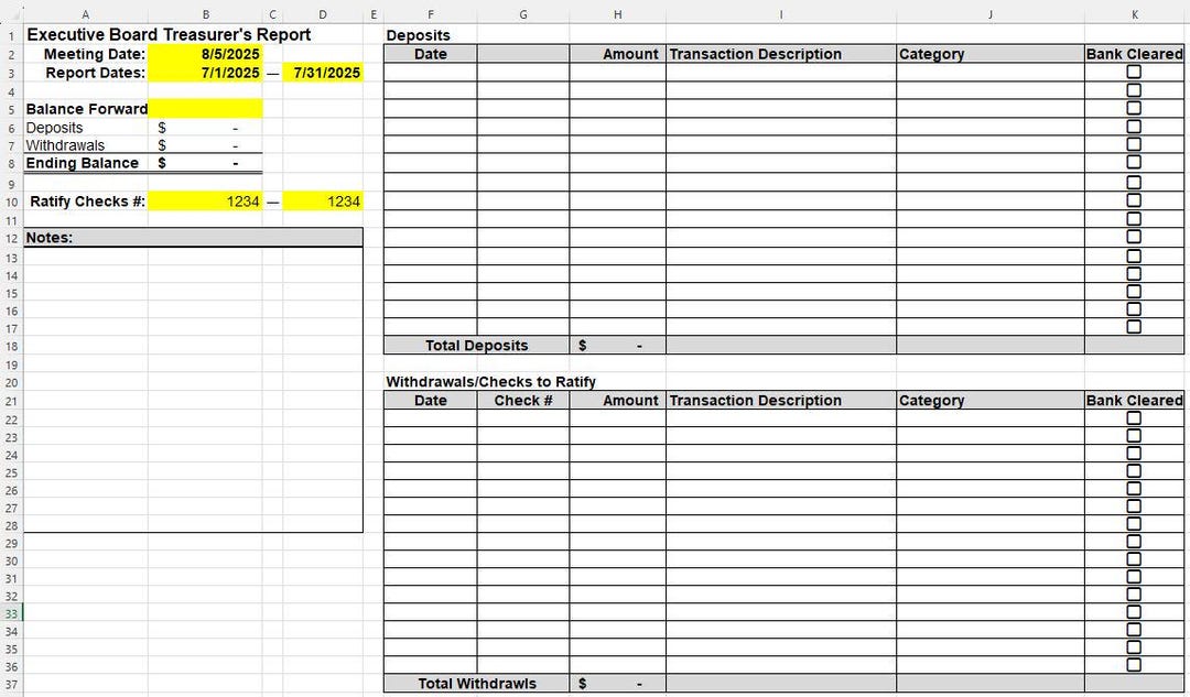 PTA Monthly Treasurer's Report and Actuals Vs. Budget Tracking - Etsy