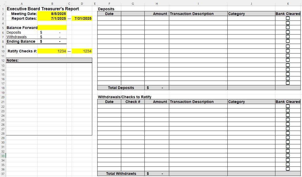PTA Monthly Treasurer's Report and Actuals Vs. Budget Tracking - Etsy