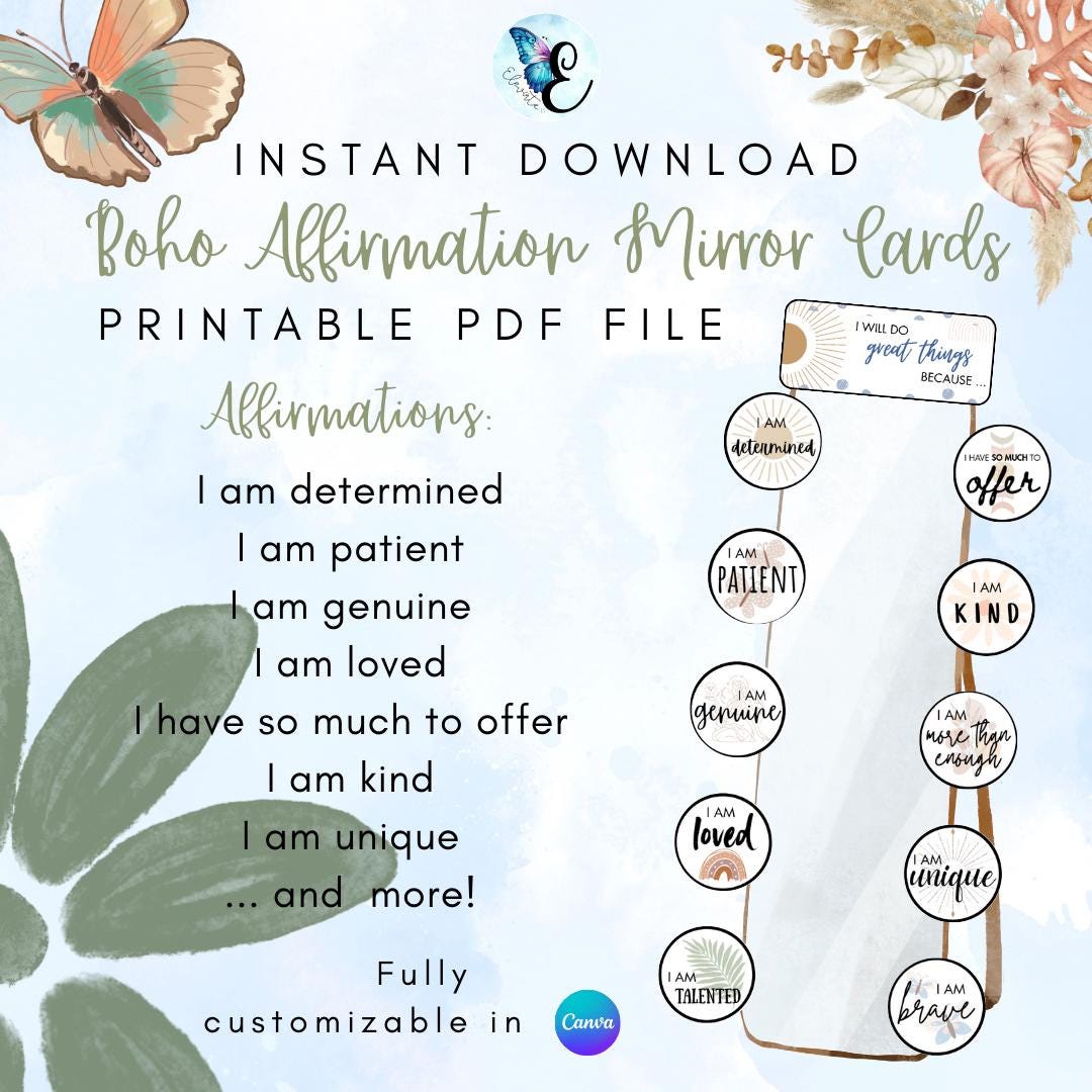 Boho Affirmation Cards – 33 Printable "i Am" Statements (PDF Download ...