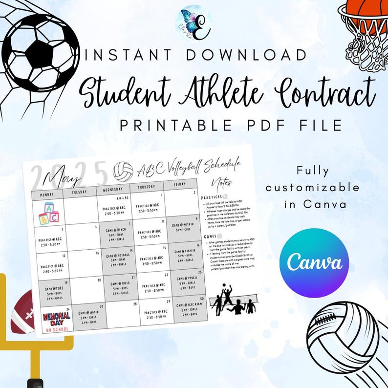 Editable Student Athlete Contract Template | Sports Team Agreement ...