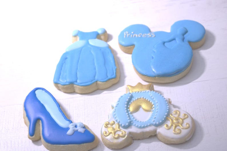 Cinderella Princess Sugar Cookies | Royal Blue & Gold Themed Cookies ...