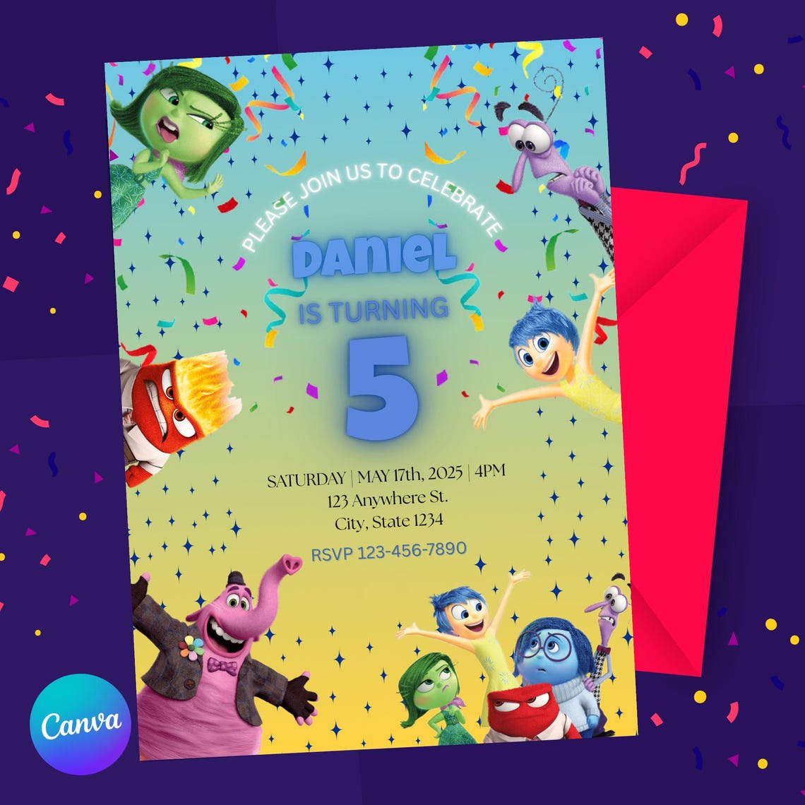 Inside Out Birthday Invitation L Editable Inside Out Party Invite L ...