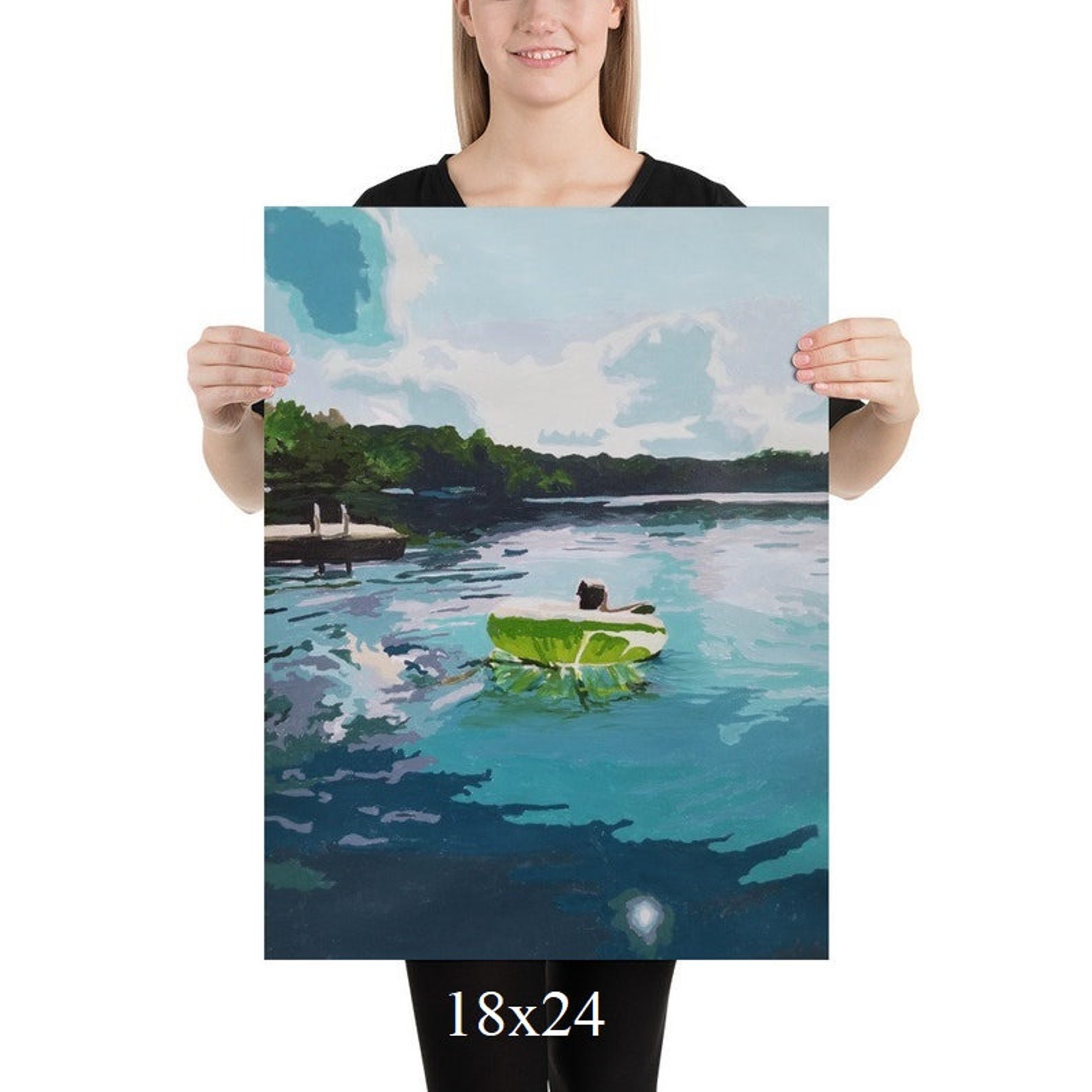 Lake Print, Summer Print, Floating in the Lake, Summer Day, Lake Decor ...