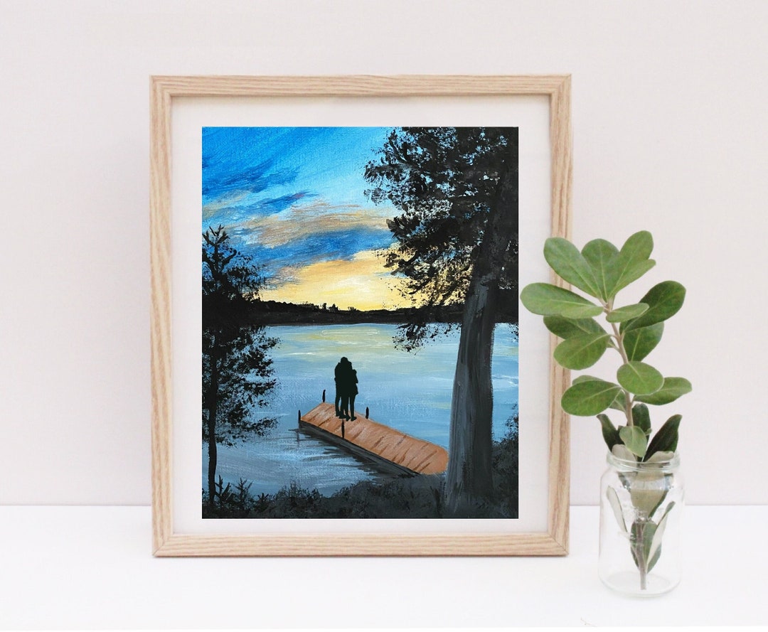 Couple at Sunset Print, on the Dock, Goodbye Lake, Lake House Decor ...
