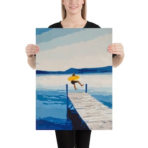 Lake Print, Jumping off the Dock, Yellow Inner Tube, Lake Painting ...