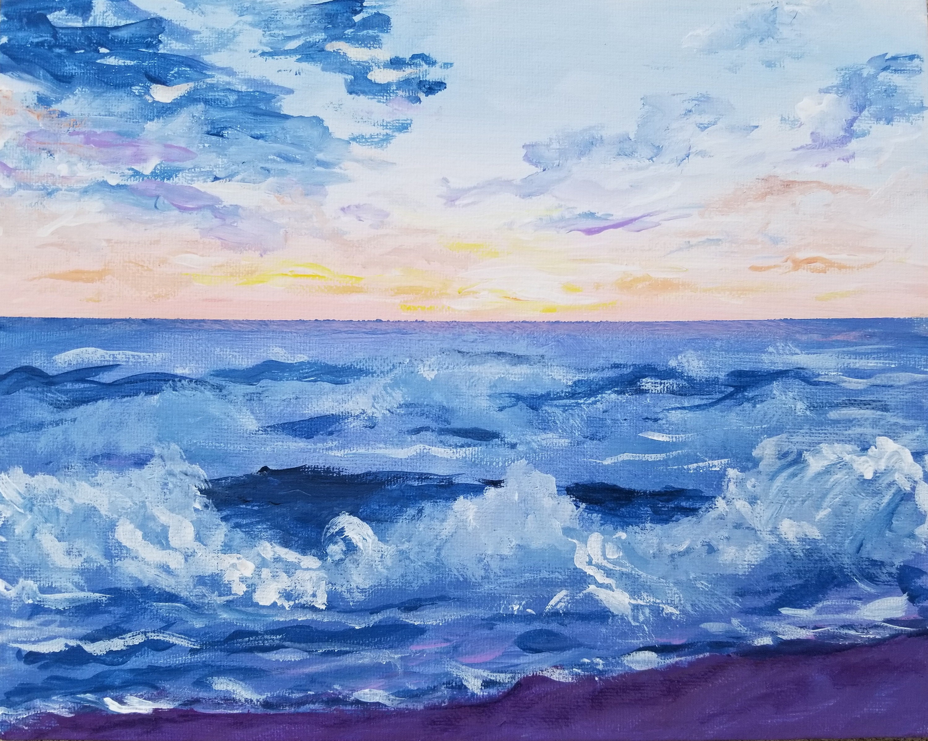 Original Ocean Painting Evening Walk 5x7 Painting Acrylic Art ...