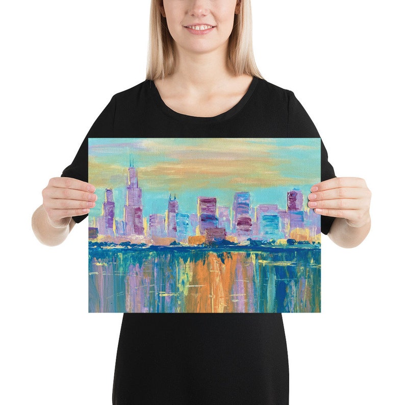 Chicago Skyline Print, Sunset in Chicago Poster, City Decor, Downtown ...