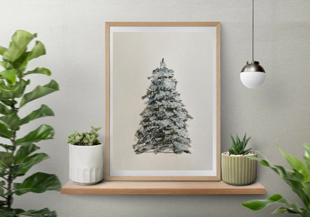 Winter Tree Print, Snowy Evergreen Poster, Douglas Fir, Pine, Balsam ...