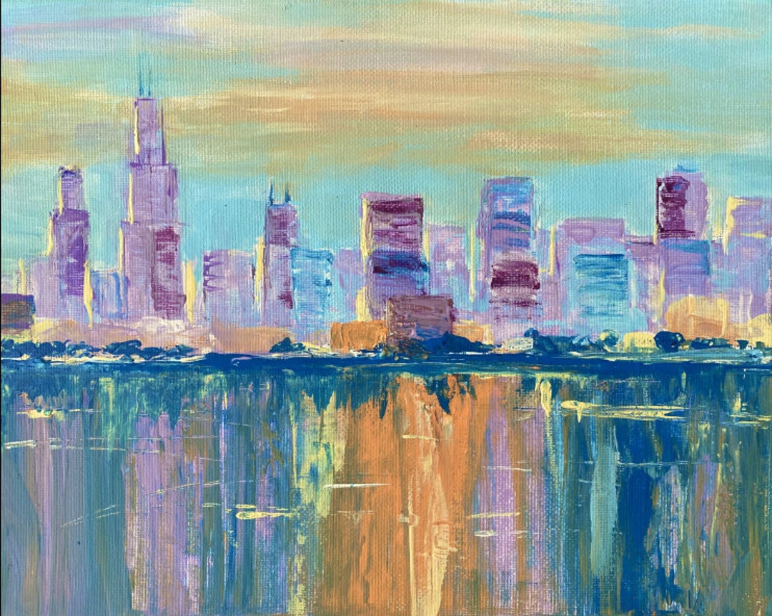 Chicago Skyline Print, Sunset in Chicago Poster, City Decor, Downtown ...