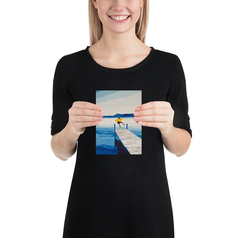 Lake Print, Jumping off the Dock, Yellow Inner Tube, Lake Painting ...