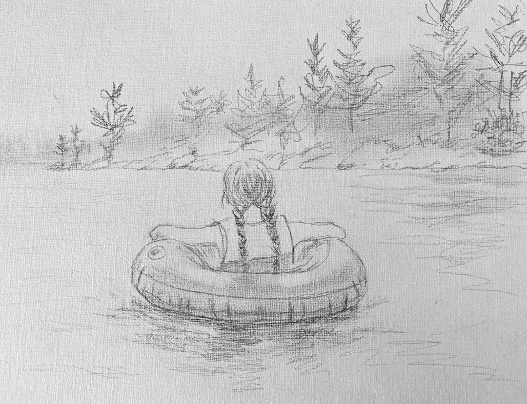 Girl Floating in Tube Print, Summer Art, Lake House Decor, Cabin Decor ...