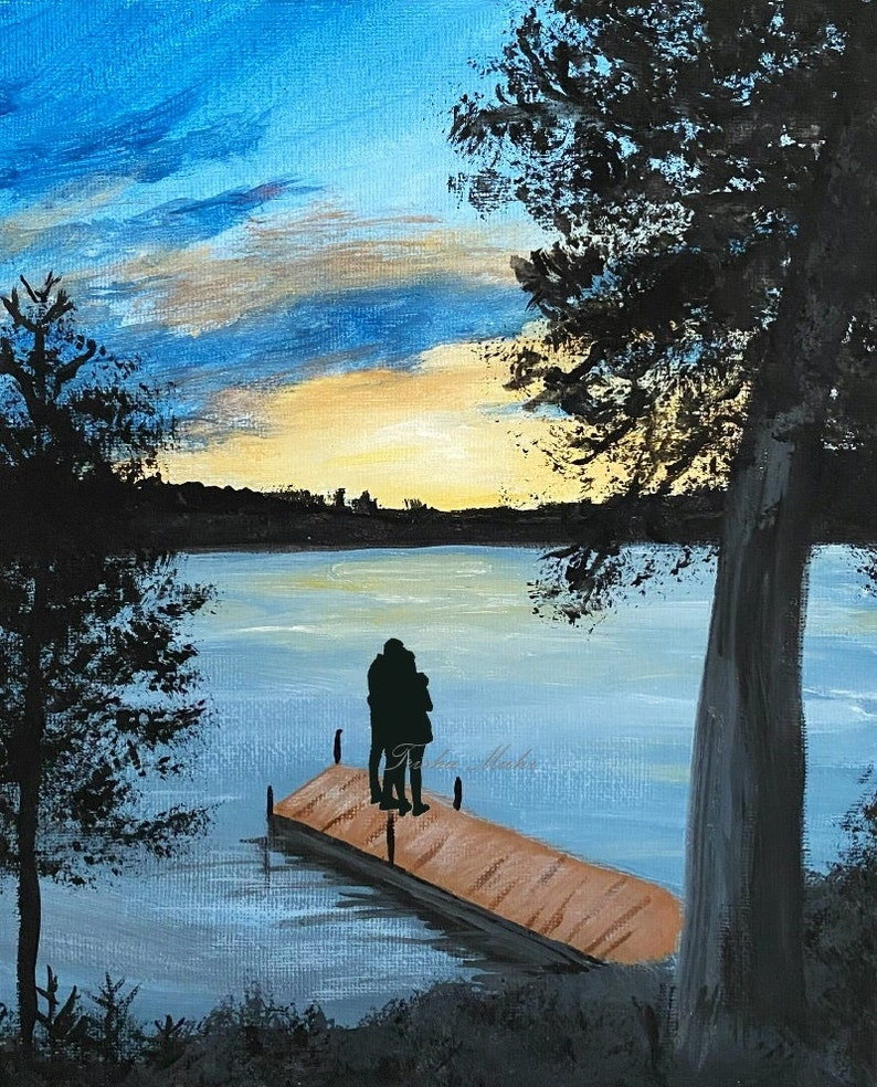 Couple at Sunset Print, on the Dock, Goodbye Lake, Lake House Decor ...