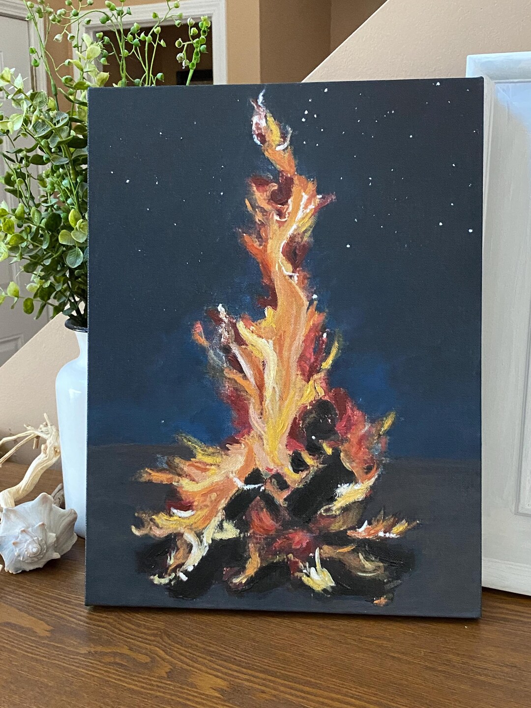 Campfire Acrylic Painting, Original Artwork, 12x16, Ready to Hang ...