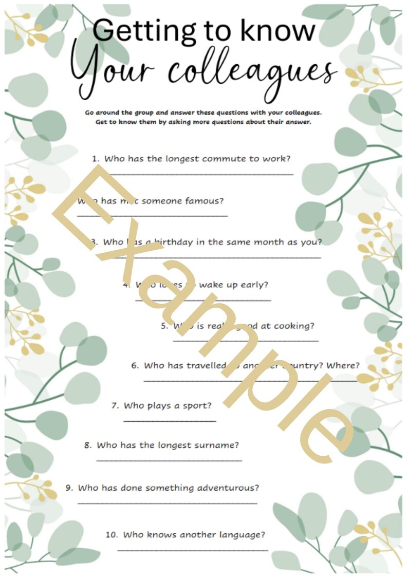Getting to Know Your Colleagues - Team Building Activity - Etsy