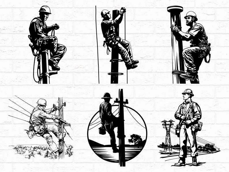 Lineman SVG PNG Bundle, Electrical Worker Silhouette Clipart, Utility ...
