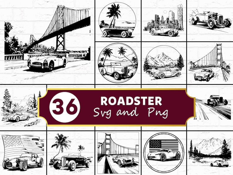 Roadster SVG PNG Bundle, Classic Car Silhouette Clipart, Vintage Auto ...