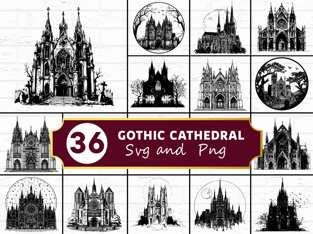 Gothic Cathedral SVG PNG Bundle, Gothic Architecture Silhouette Clipart ...