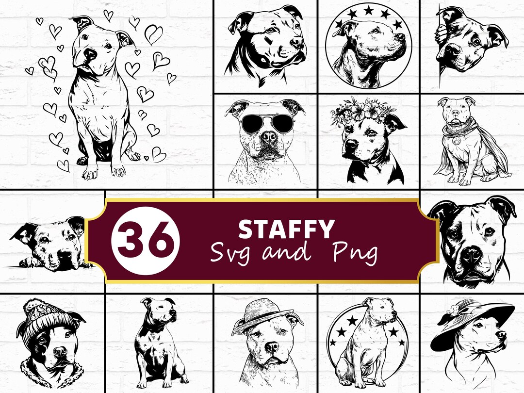 Staffy Dog SVG PNG Bundle, Staffordshire Bull Terrier Silhouette ...