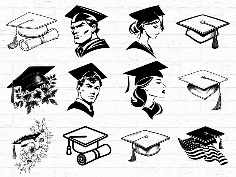 Graduation Cap SVG PNG Bundle, Grad Hat Silhouette Clipart, School ...