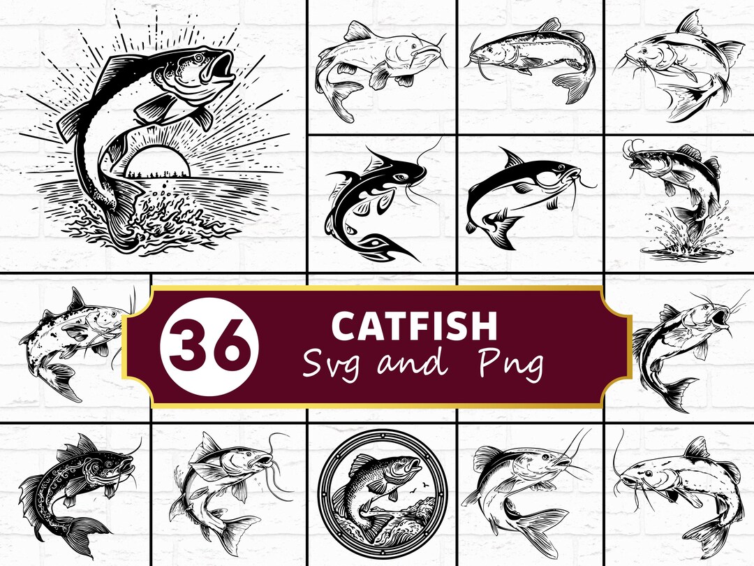 Catfish SVG PNG Bundle, Fishing Silhouette Clipart, River Fish Cricut ...
