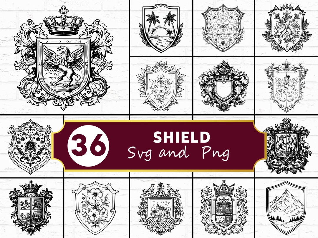 Shield SVG PNG Bundle, Shield Silhouette Clipart, Crest Badge Medieval ...